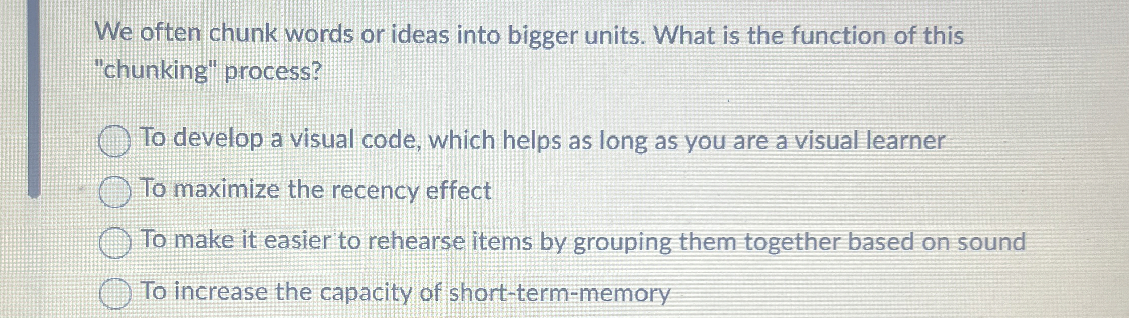 Solved We often chunk words or ideas into bigger units. What | Chegg.com