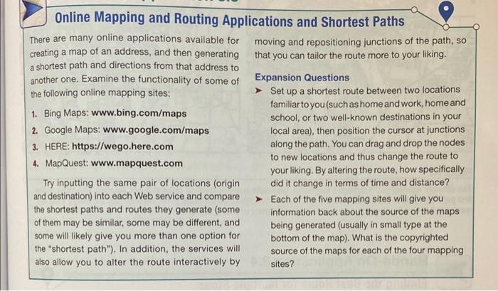 Online Mapping and Routing Applications and Shortest | Chegg.com