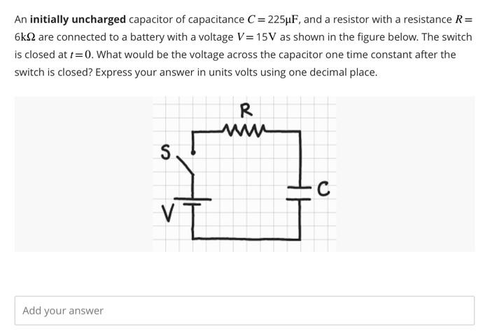 Solved An initially uncharged capacitor of capacitance | Chegg.com