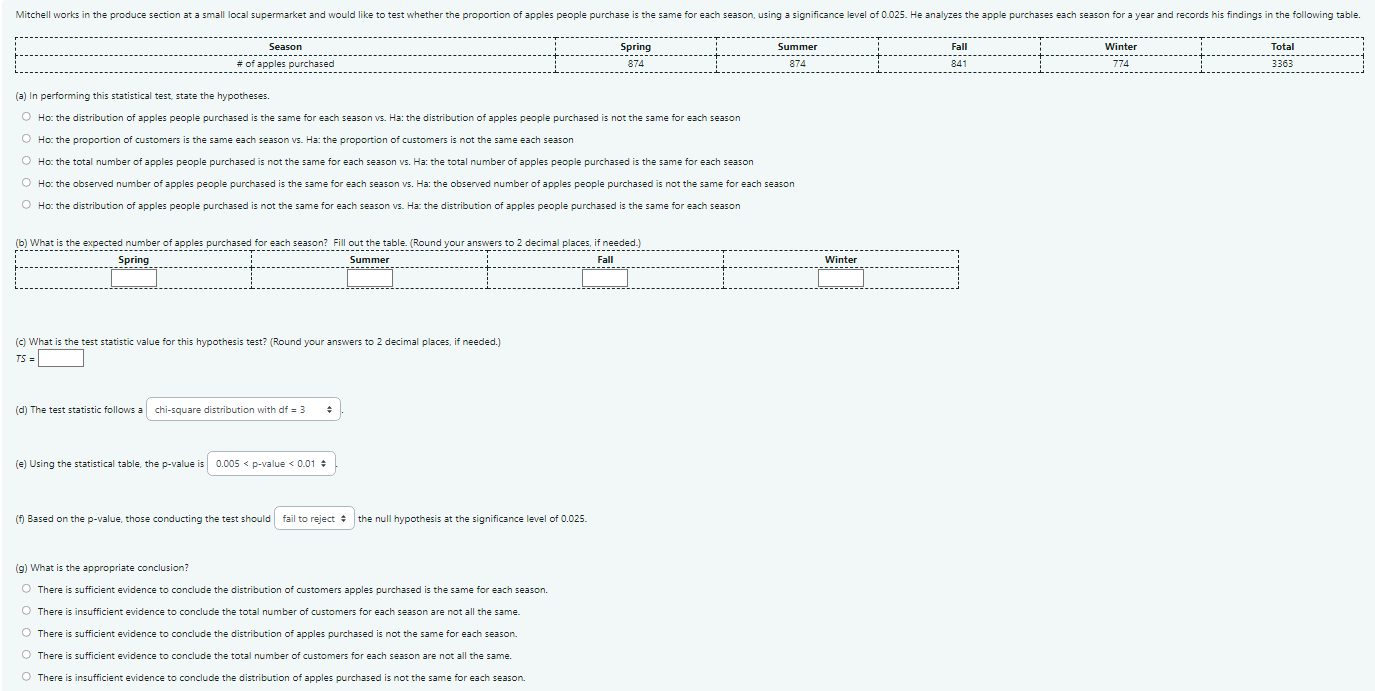 Solved Mitchell works in the produce section at a small | Chegg.com
