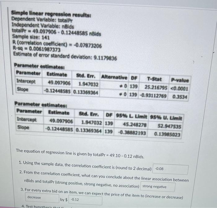 Solved Simple linear regression results: Dependent Variable: | Chegg.com