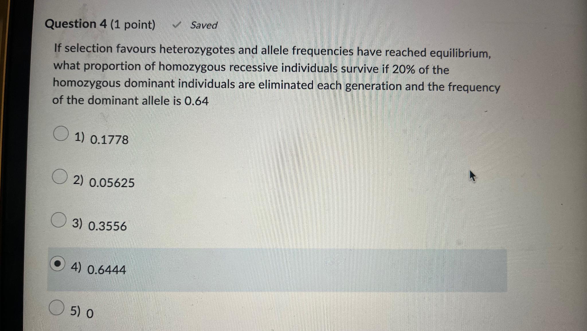 Solved Question 4 (1 ﻿point)SavedIf selection favours | Chegg.com