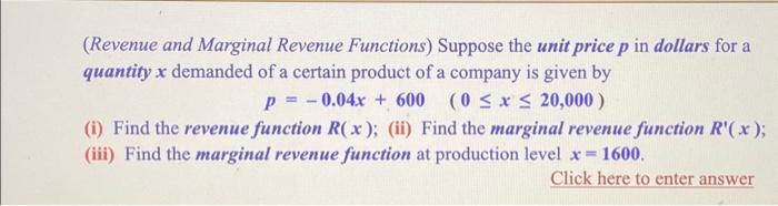 Solved (Revenue and Marginal Revenue Functions) Suppose the | Chegg.com