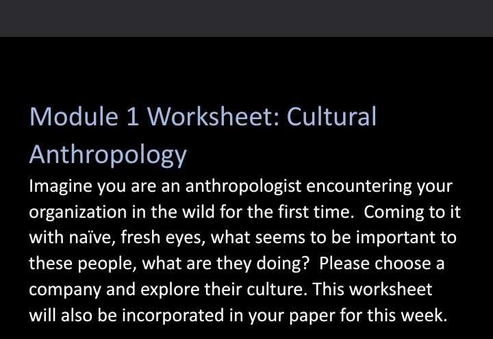 Solved Module 1 Worksheet: Cultural Anthropology Imagine you | Chegg.com