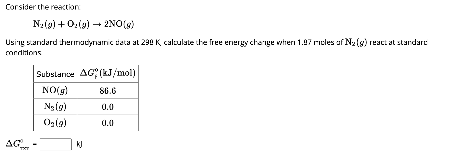 Solved Consider The Reaction N2 G O2 G →2no G Using
