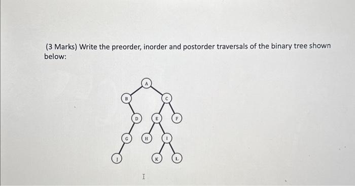 Solved 3 Marks Write The Preorder Inorder And Postorder