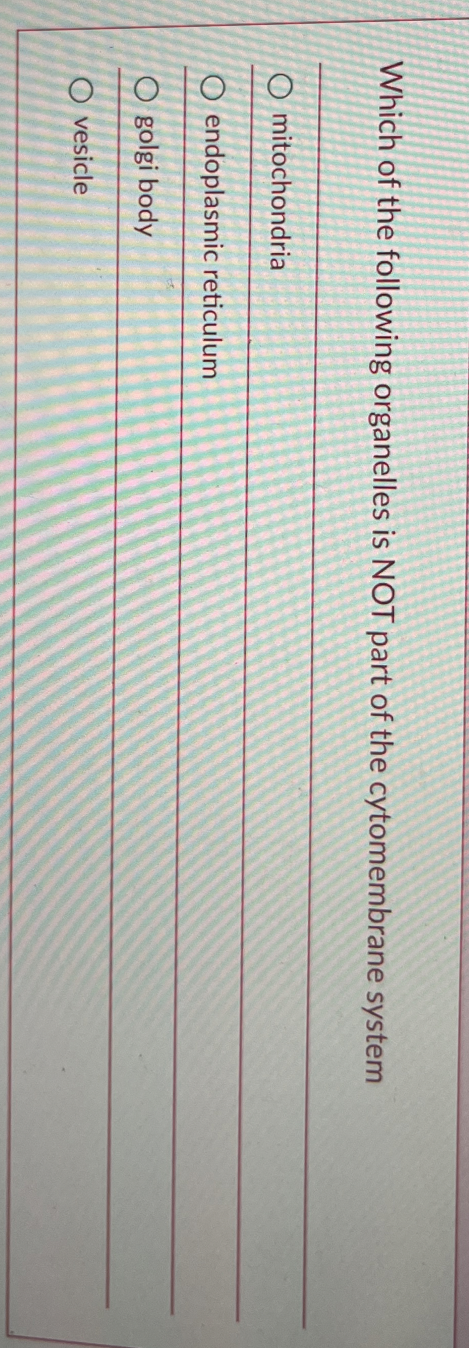 Solved Which of the following organelles is NOT part of the | Chegg.com