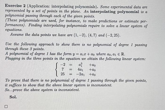 Solved Exercise 2 (Application: interpolating polynomials). | Chegg.com