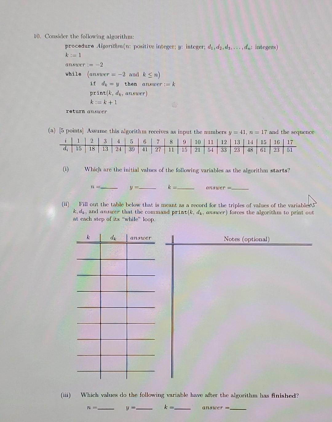 Solved 10. Consider the following algorithm: procedure | Chegg.com
