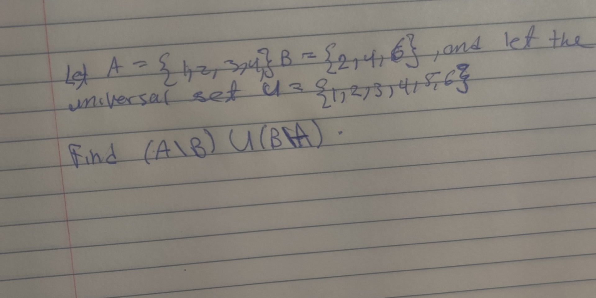 Solved Le) A={1,2,344}B={2,4,6}, ﻿and let the universal set | Chegg.com