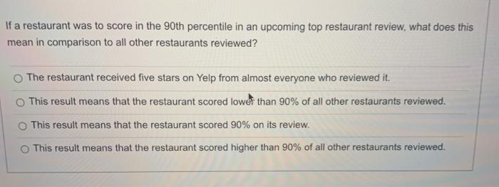 Solved If a restaurant was to score in the 90th percentile | Chegg.com