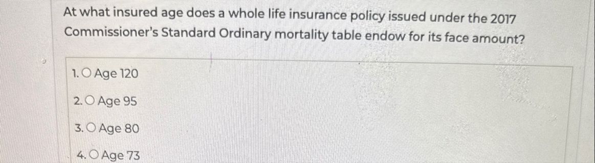 Solved At what insured age does a whole life insurance | Chegg.com