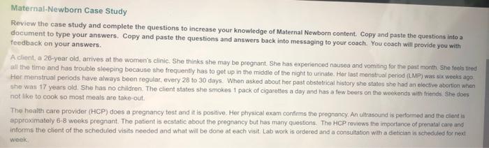 Solved Maternal-Newborn Case Study Review the case study and | Chegg.com