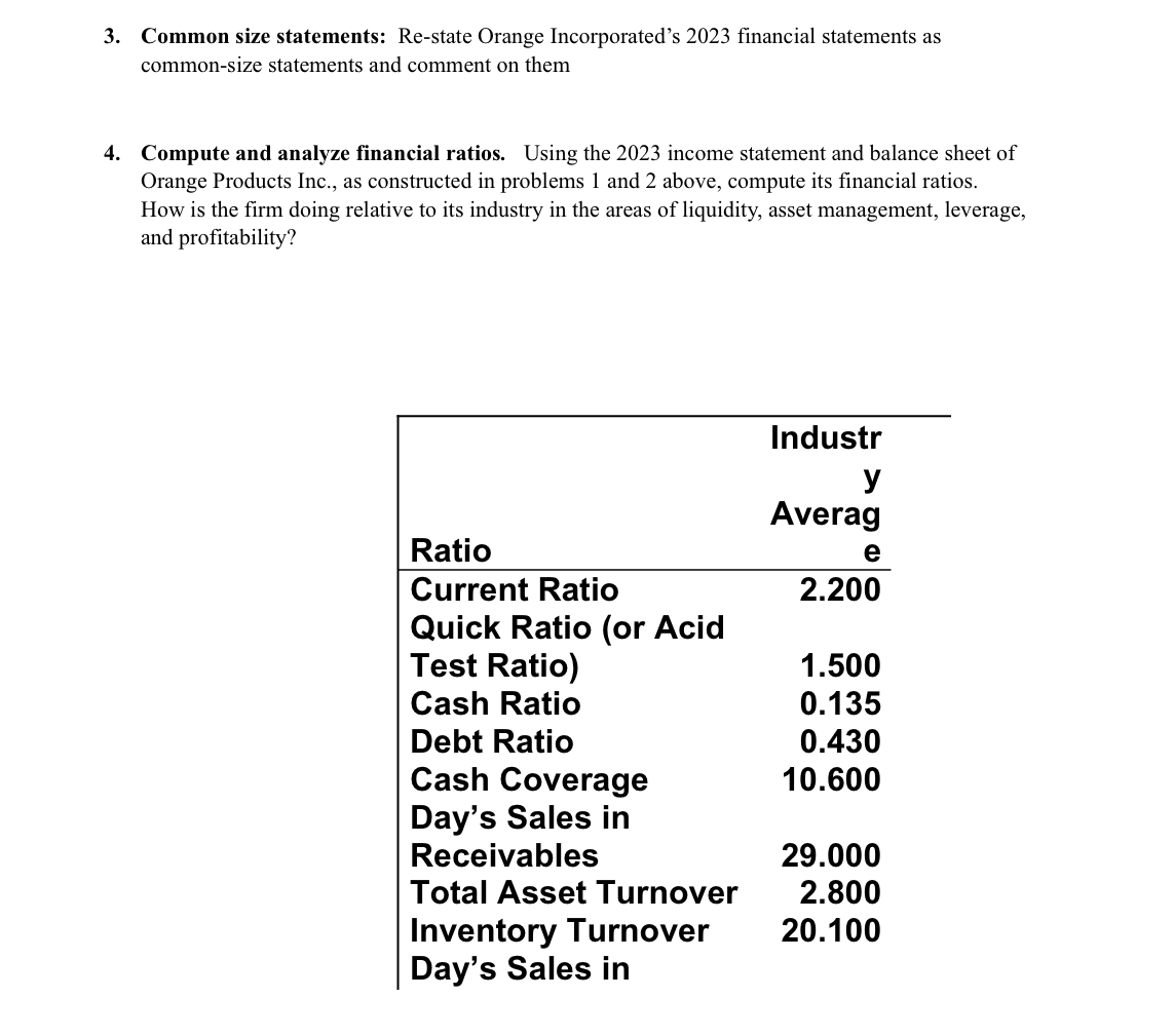 Solved Common size statements: Re-state Orange | Chegg.com