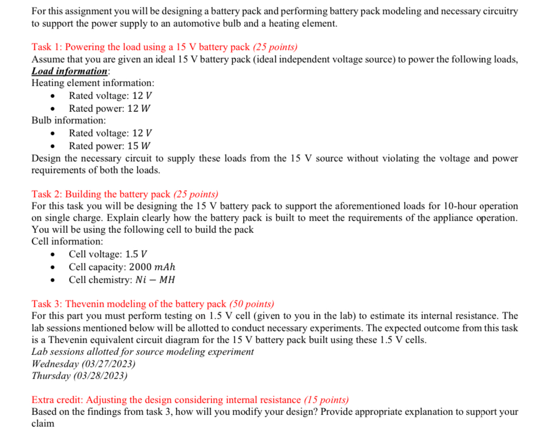 Solved For this assignment you will be designing a battery | Chegg.com