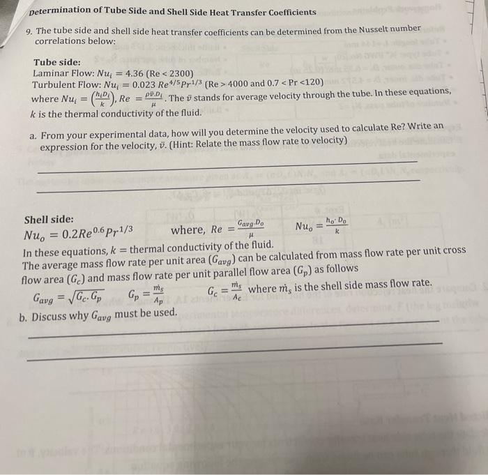 Solved petermination of Tube Side and Shell Side Heat | Chegg.com
