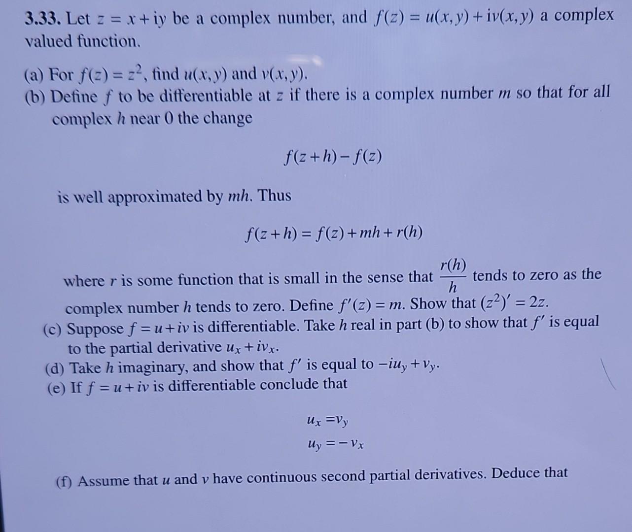 Solved 3.33. Let z=x+iy be a complex number, and | Chegg.com