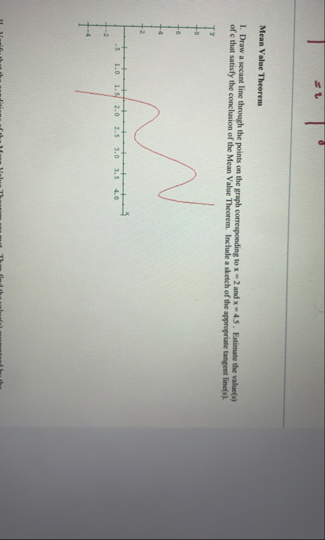 Mean Value TheoremI. Draw a secant line through the | Chegg.com