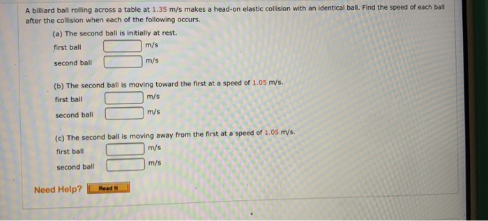 Solved A billiard ball rolling across a table at 1.35 m/s | Chegg.com