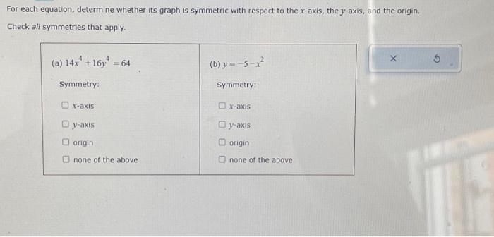 Solved For each equation, determine whether its graph is | Chegg.com