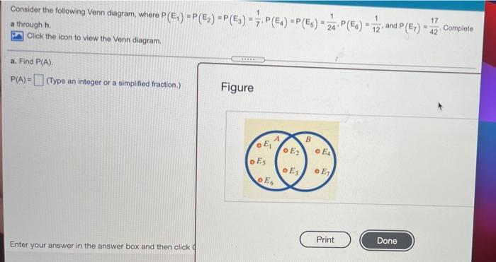 Solved Consider The Following Venn Diagram, Where P A 
