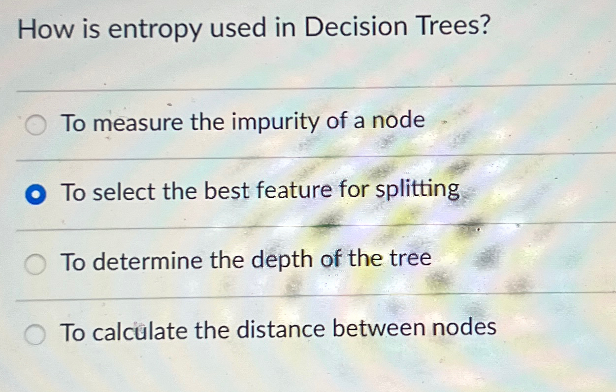 Solved How is entropy used in Decision Trees?To measure the | Chegg.com