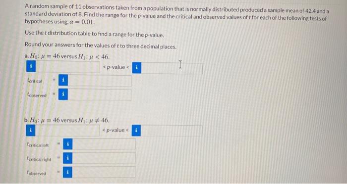 Solved A Random Sample Of 11 Observations Taken From A