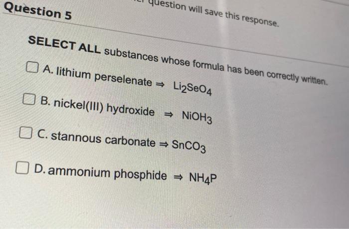 Solved Question 5 estion will save this response. SELECT ALL | Chegg.com