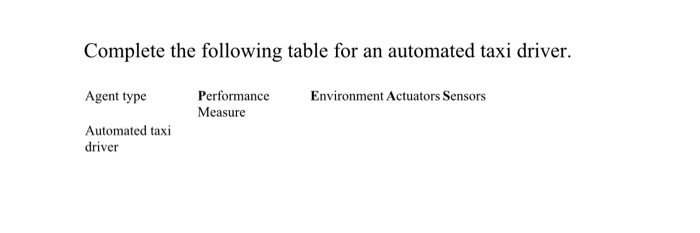 Complete the following table for an automated taxi | Chegg.com
