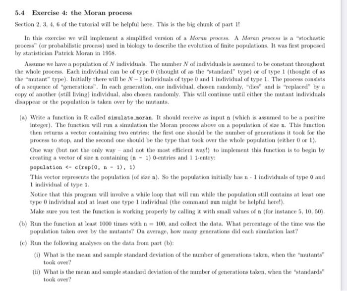 5.4 Exercise 4: the Moran process Section 2,3,4,6 of | Chegg.com