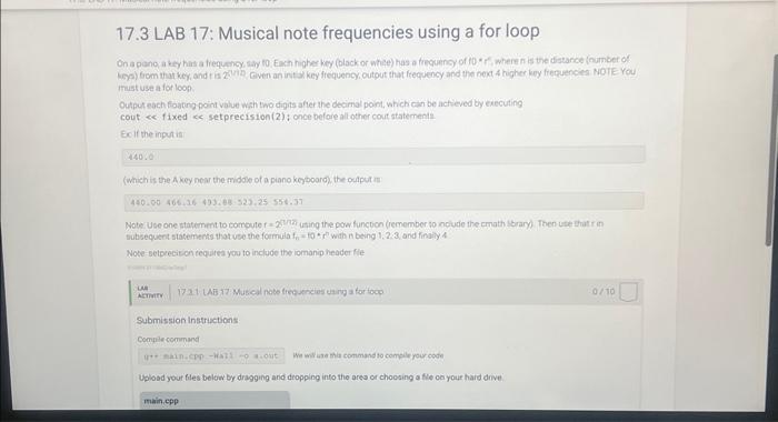 Solved 17.3 LAB 17: Musical note frequencies using a for | Chegg.com