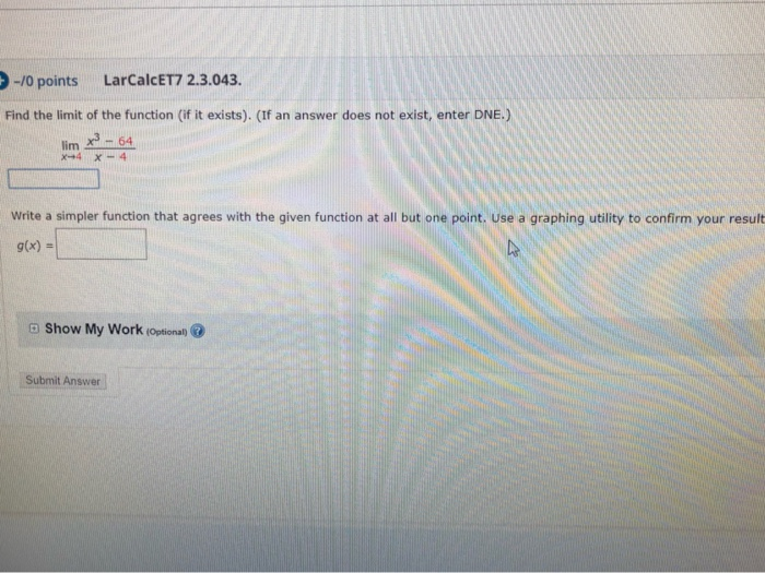 Solved 10 Points Larcalcet7 2 3 043 Find The Limit Of The