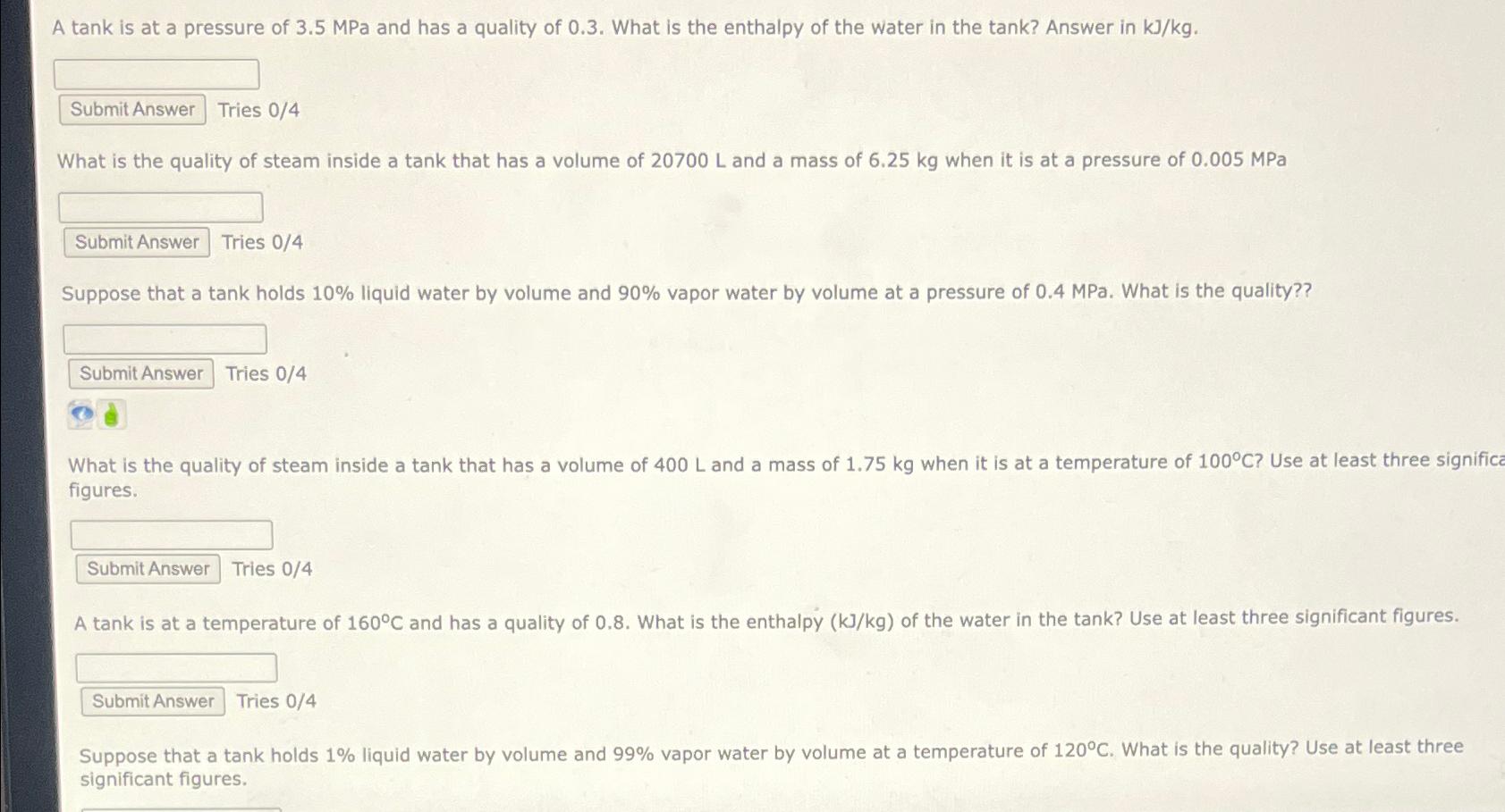 Solved A tank is at a pressure of 3.5MPa and has a quality | Chegg.com