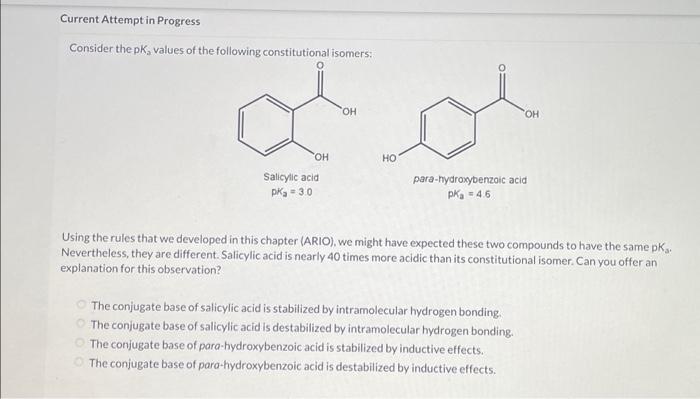 Solved Current Attempt in Progress Consider the pKa values | Chegg.com