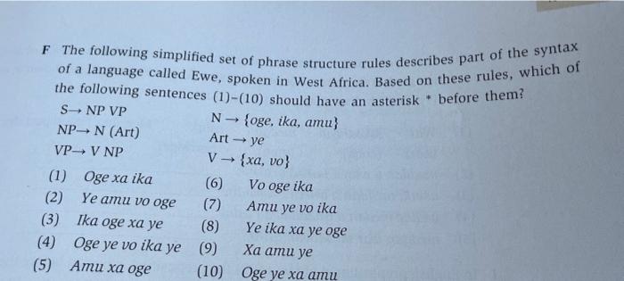 F The following simplified set of phrase structure | Chegg.com