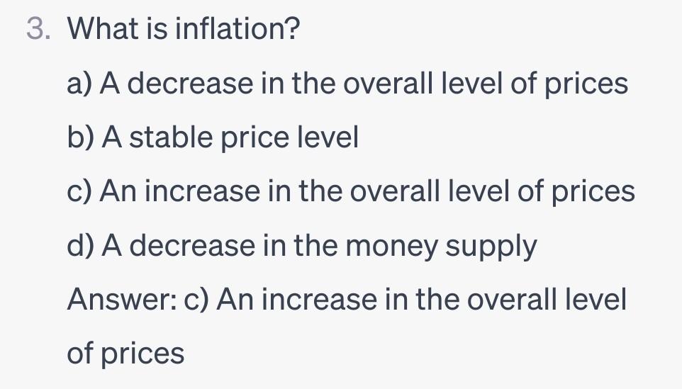 3. What is inflation? a) A decrease in the overall | Chegg.com
