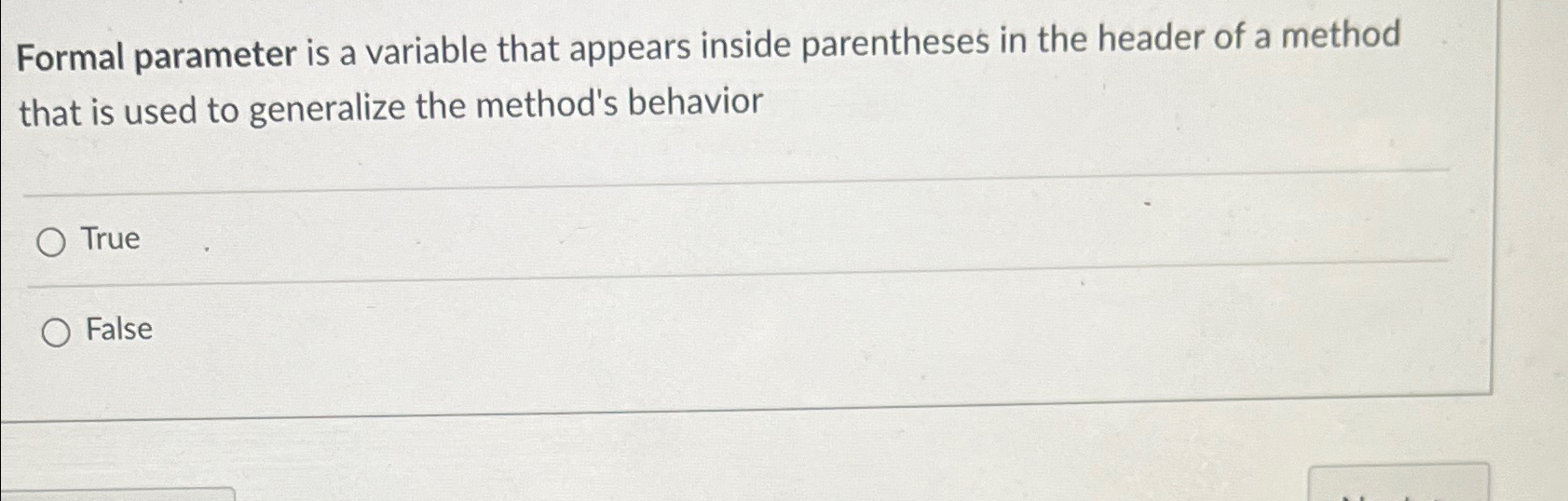 Solved Formal parameter is a variable that appears inside | Chegg.com