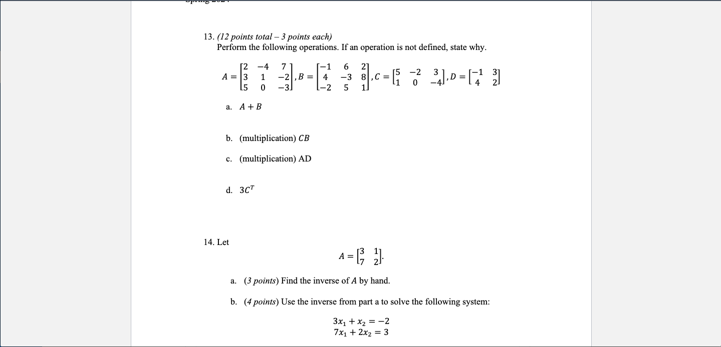 Solved (12 ﻿points total -3 ﻿points each) ﻿please do both | Chegg.com