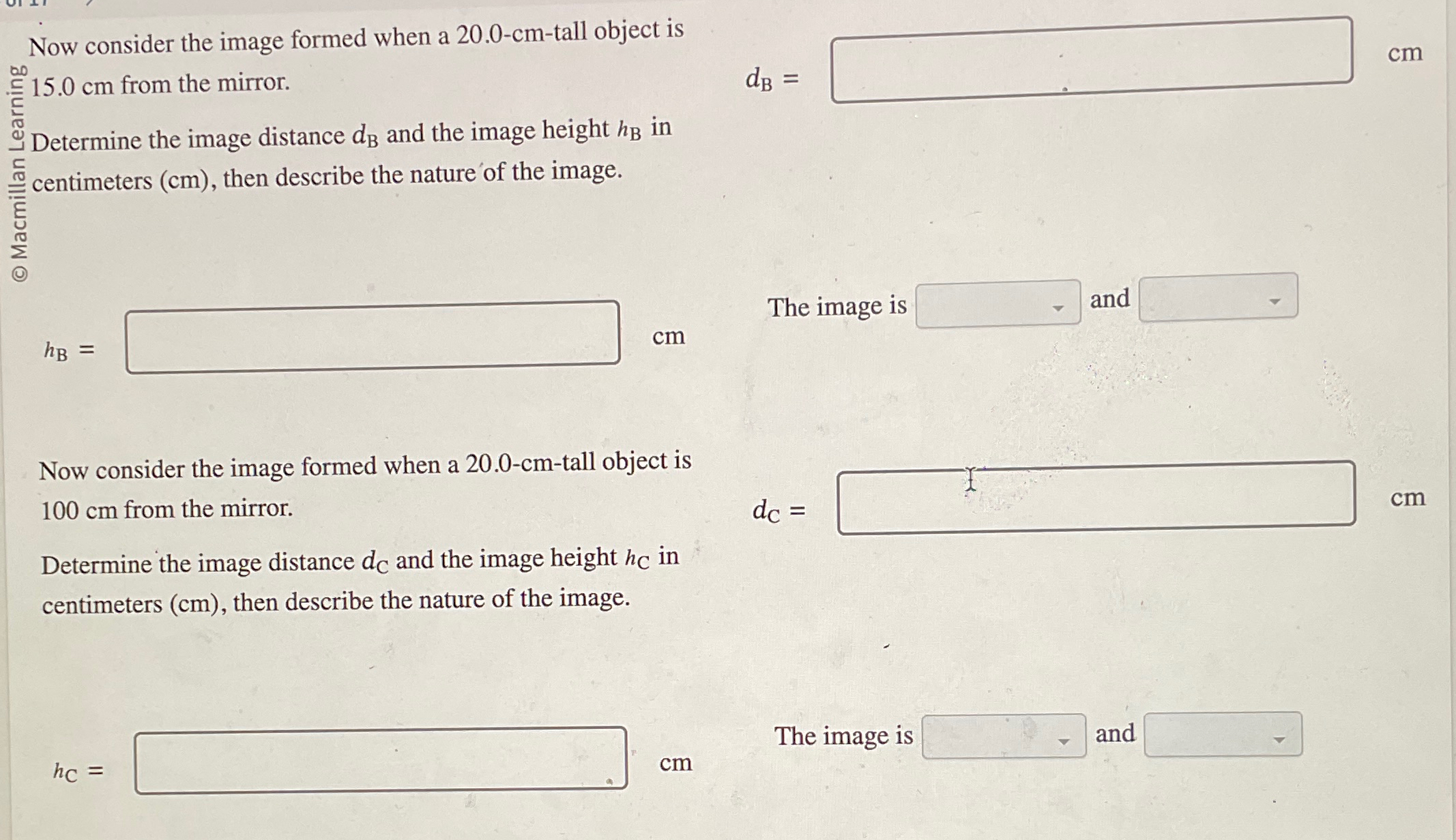 Solved Now consider the image formed when a 20.0-cm-tall | Chegg.com
