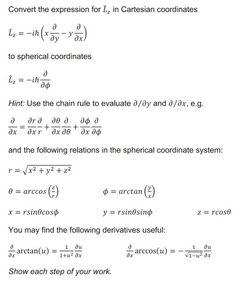 Solved Convert the expression for hat(L)z ﻿in Cartesian | Chegg.com