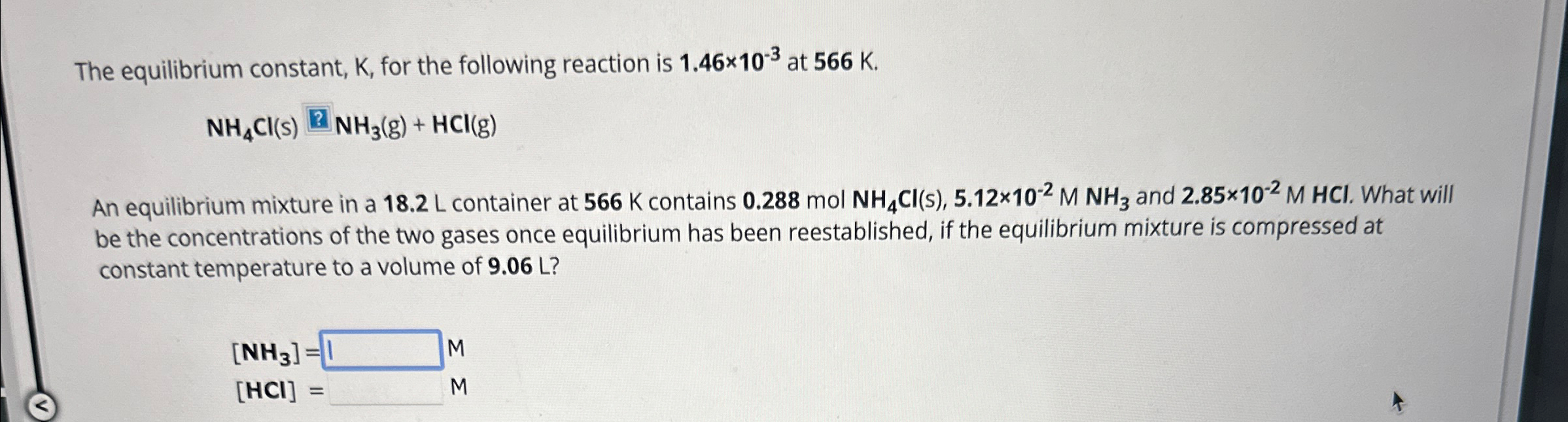 Solved The equilibrium constant, K, ﻿for the following | Chegg.com