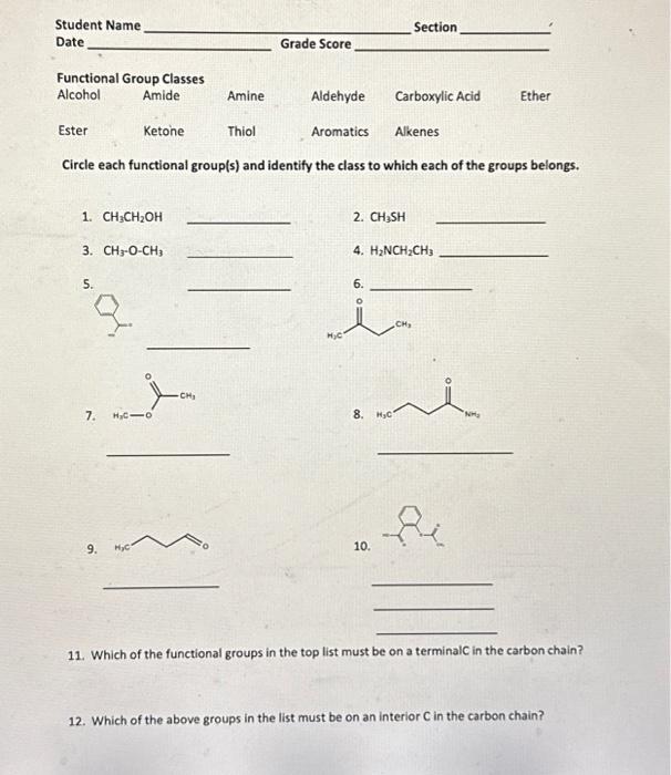 Solved Student Name Section Date Grade Score Functional | Chegg.com