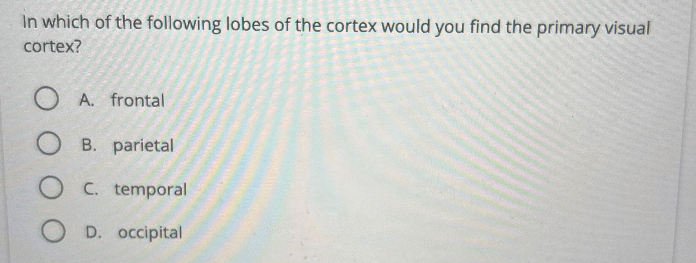 Solved In which of the following lobes of the cortex would | Chegg.com