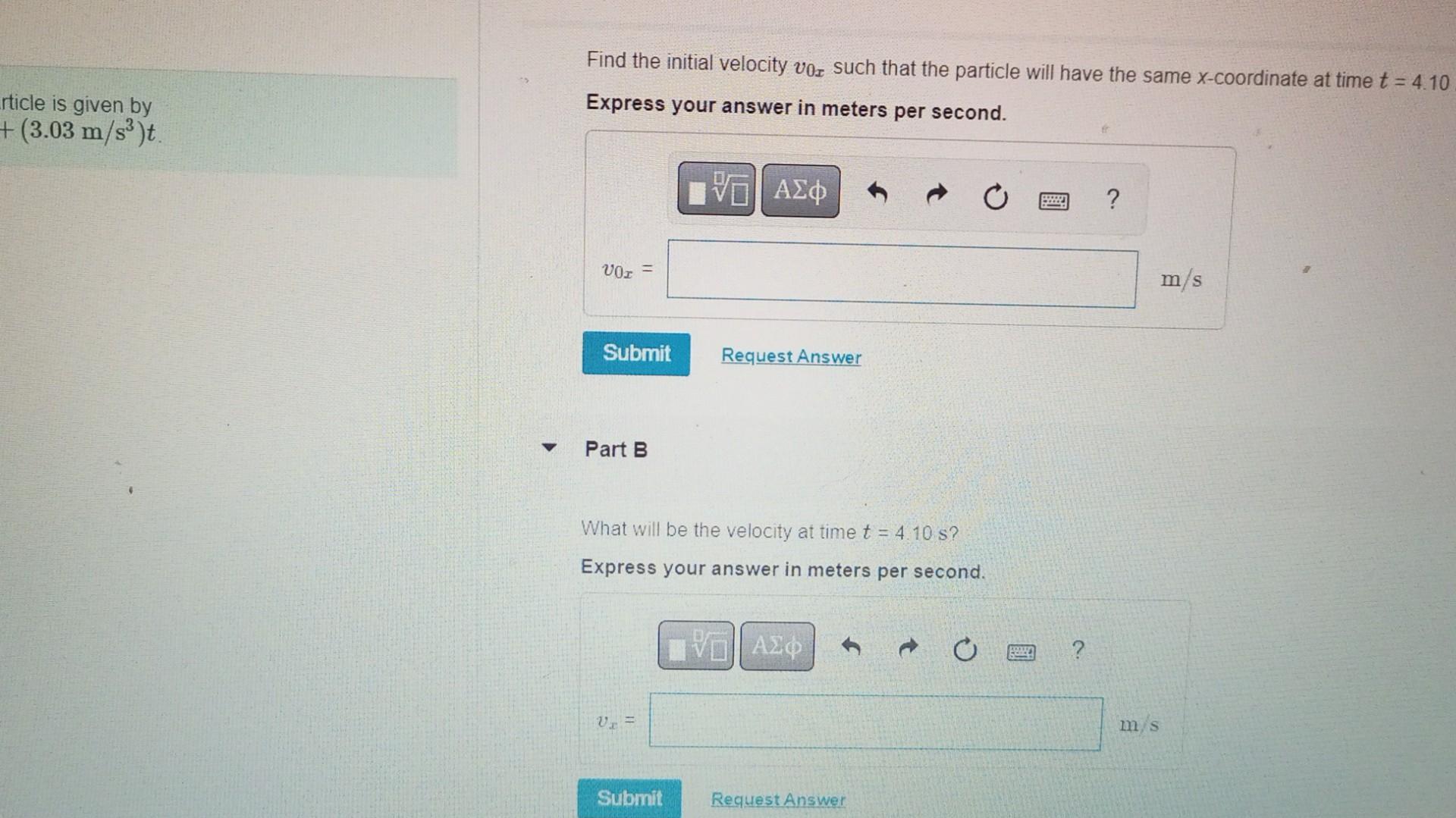 Solved Find the initial velocity v0x such that the particle | Chegg.com