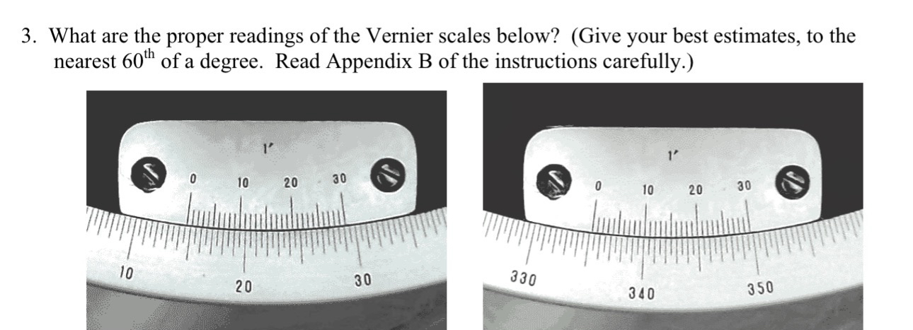 What are the proper readings of the Vernier scales | Chegg.com