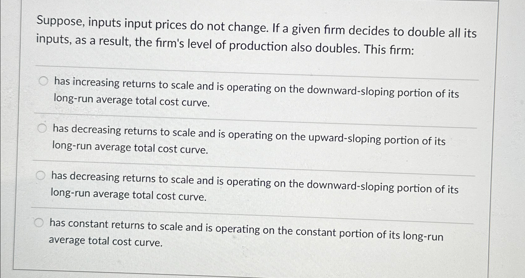 Solved Suppose, inputs input prices do not change. If a | Chegg.com