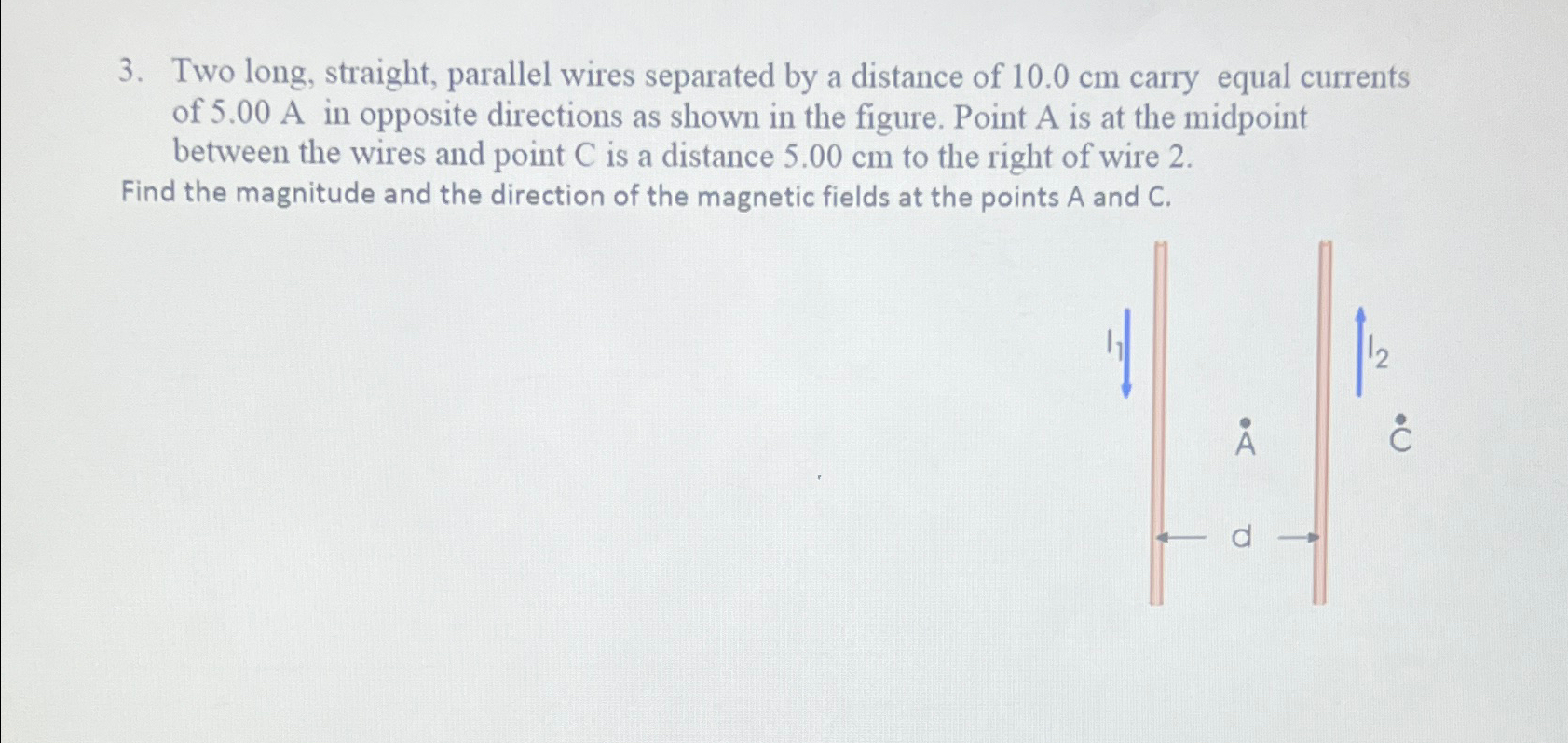 Solved Two long, straight, parallel wires separated by a | Chegg.com