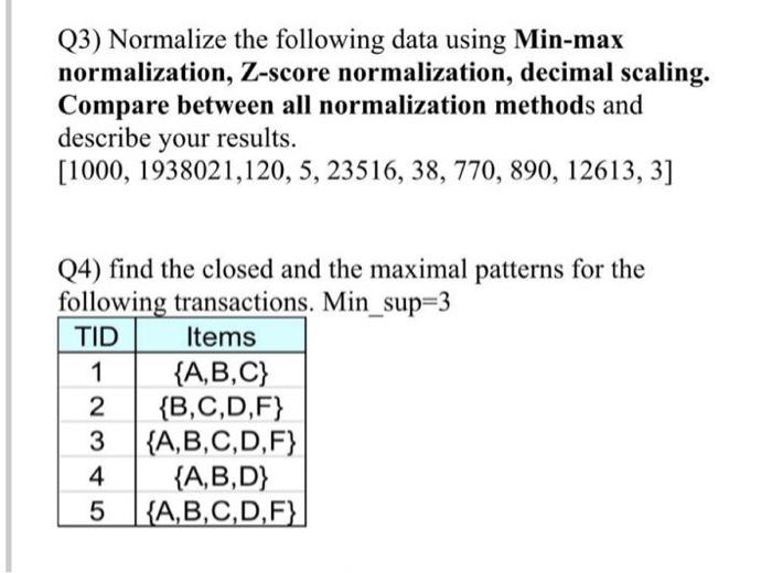 Solved (3) Normalize the following data using Min-max | Chegg.com