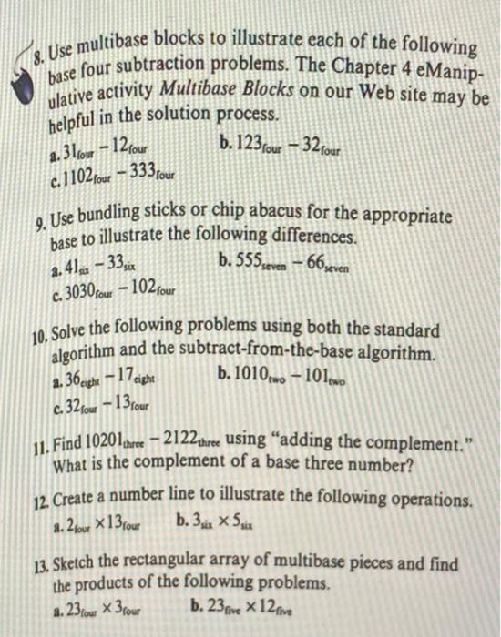 8. Use multibase blocks to illustrate each of the | Chegg.com