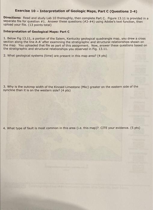 Solved Exercise 10 - Interpretation of Geologic Maps, Part C | Chegg.com